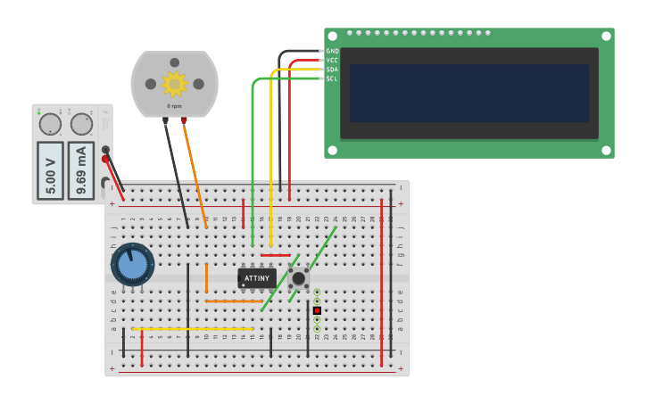 Circuit design ATtiny85 dosage au centilitres | Tinkercad