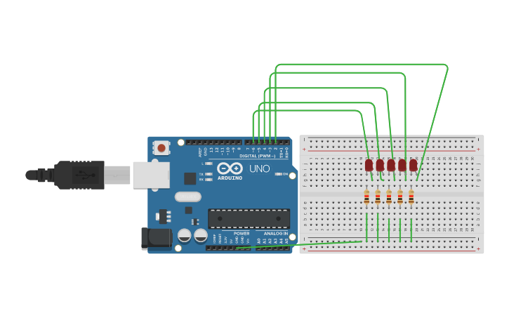 Circuit design for loop with led | Tinkercad