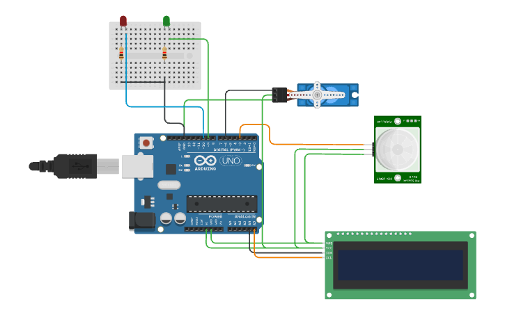 Circuit design P6_Automatic door opening system - Tinkercad Circuit design P6_Automatic door opening system - Tinkercad