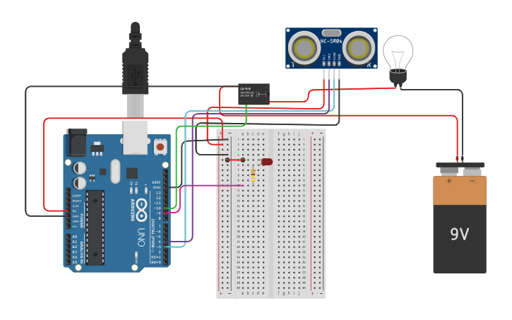 Circuit Design Relay Con Sensor Ultrasonico Tinkercad