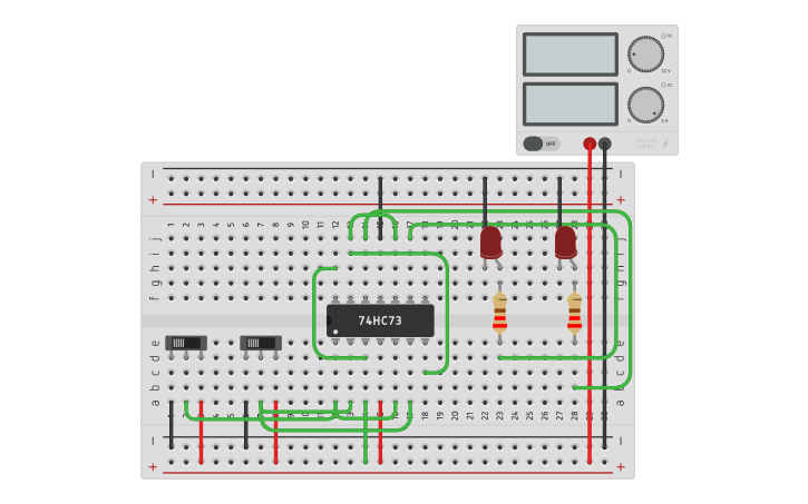 Circuit design Dupli Lab 8.4 synchronous 2-bit down counter | Tinkercad