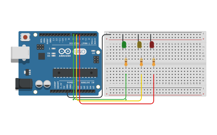 Circuit design Arduino semaforo - Tinkercad Circuit design Arduino semaforo - Tinkercad