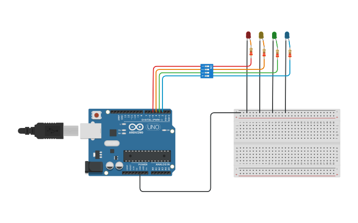 Circuit design DIP Switch LED - Tinkercad