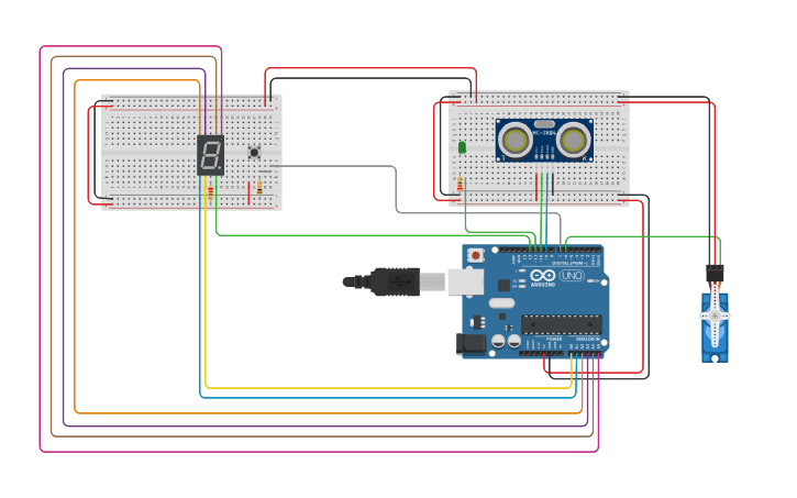 Circuit design Smart Queue Management System - Tinkercad