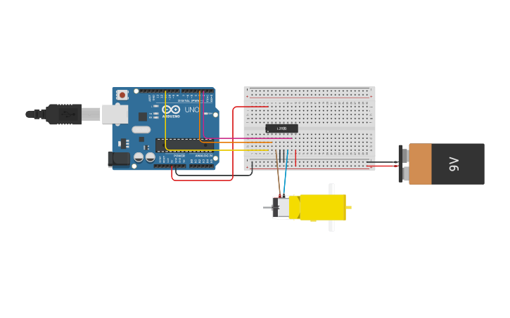 Circuit design Prática 5 - Motor DC | Tinkercad