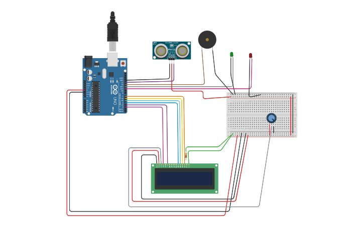 Circuit design Ejercicio 3 - Sistema de ultra sonido | Tinkercad