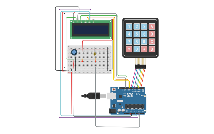 Circuit design (Capstone) Keypad-LCD - modes of operation | Tinkercad
