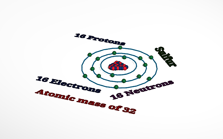 3D design Atomic model of Sulfur - Tinkercad
