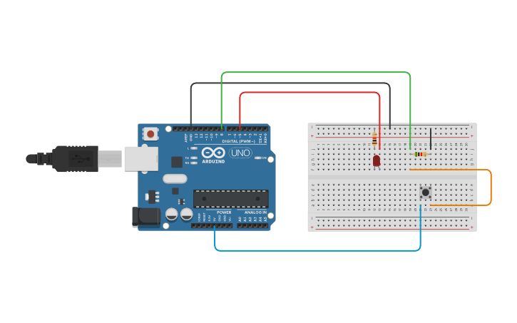 Circuit design Lighting LED using button - Tinkercad