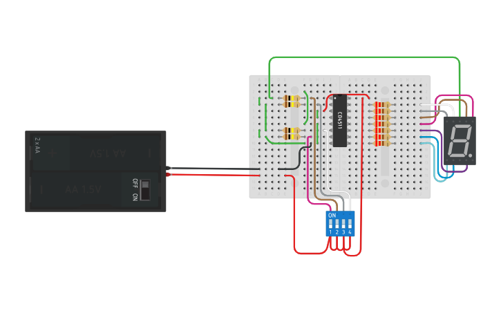Circuit design Display 7 segmentos com CD4511 - Tinkercad