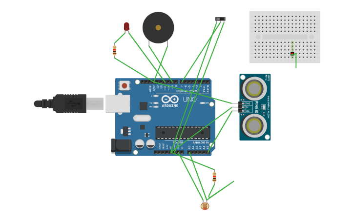 Circuit design proximity alarm - Tinkercad