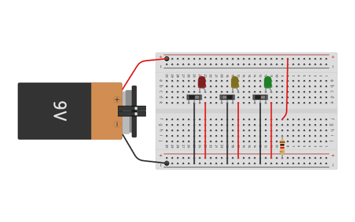 Circuit design 3 LEDs - Tinkercad