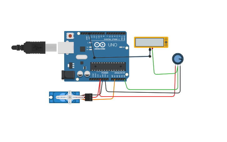 Circuit design servo con potenciometro arduino - Tinkercad Circuit design servo con potenciometro arduino - Tinkercad