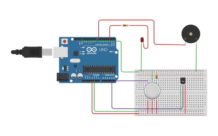 Circuit design CO fire alarm detection system - Group 9 - Tinkercad