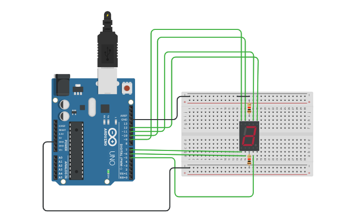Circuit design serial monitor 7 segment - Tinkercad