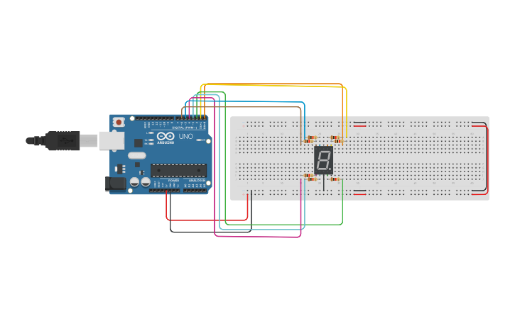 Circuit design Exercise 6 7-segment - Tinkercad