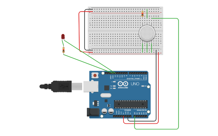 Circuit design Gas Detector - Tinkercad