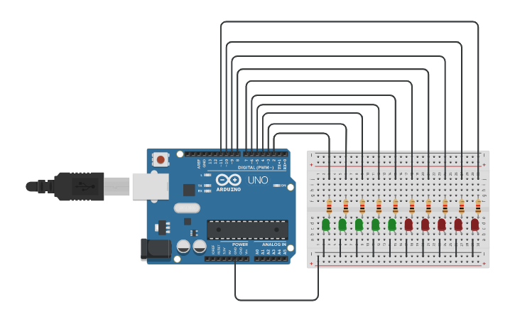 Circuit design Leds con secuencia - Tinkercad