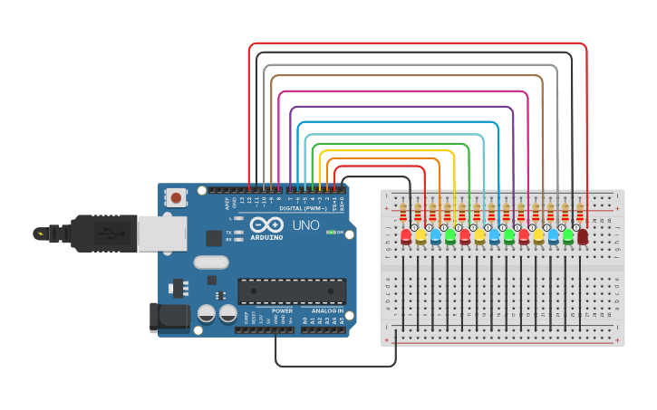 Circuit design dancing lights - Tinkercad