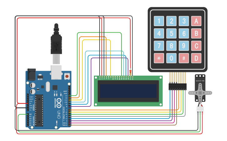 Circuit design LCD y teclado - Tinkercad