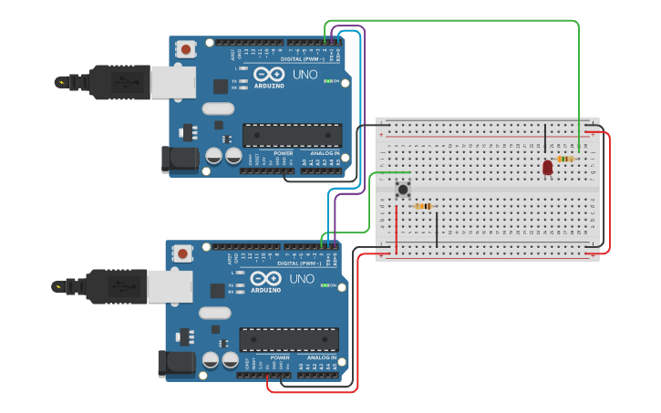 Circuit Design Serial Communication With Pushbutton Between Two Arduino