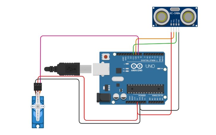 Circuit design ARDUINO SANITIZER DISPENSER GROUP 1 | Tinkercad