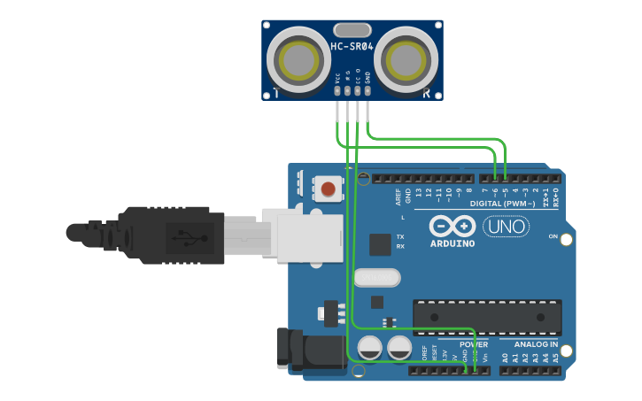 Circuit design ULTRASONIC SENSOR DISTANCE MEASUREMENT - Tinkercad