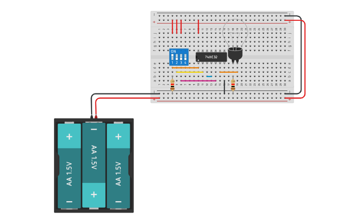 Circuit design OR 3 entradas | Tinkercad