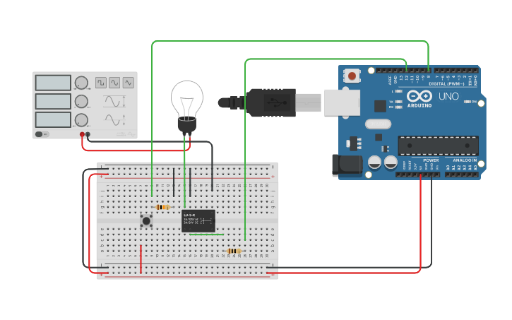 Circuit design Encender y Apagar una Bombilla con un Pulsador - Tinkercad Circuit design Encender y Apagar una Bombilla con un Pulsador - Tinkercad
