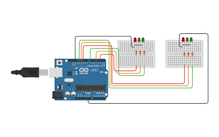 Circuit design two way traffic light array - Tinkercad
