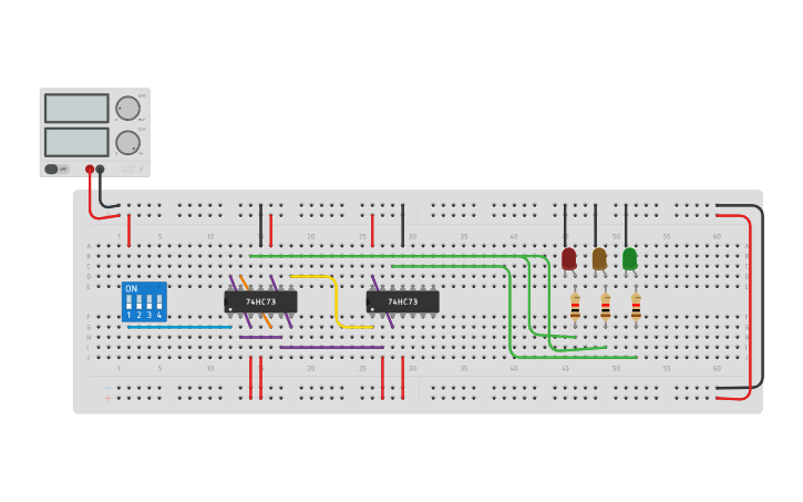 Circuit design mod 8 asynchounous counter - Tinkercad