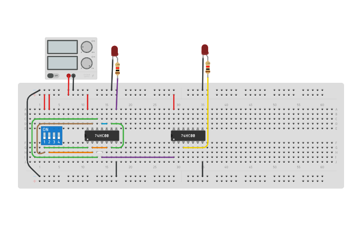 Circuit design Half Adder using NAND gates - Tinkercad