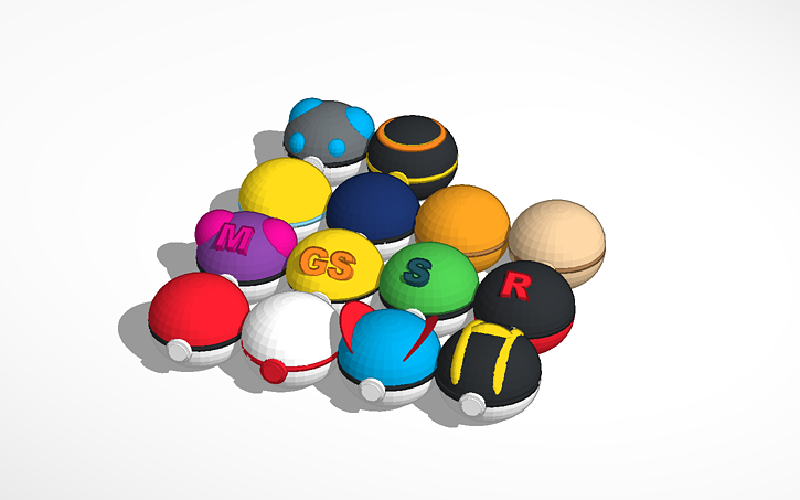 3D design a lot of Pokemon Ball !!! - Tinkercad