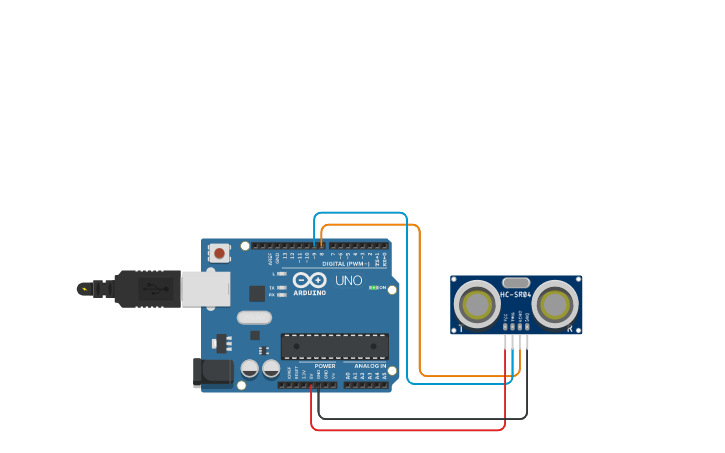 Circuit design Sensor de ultrasonido | Tinkercad