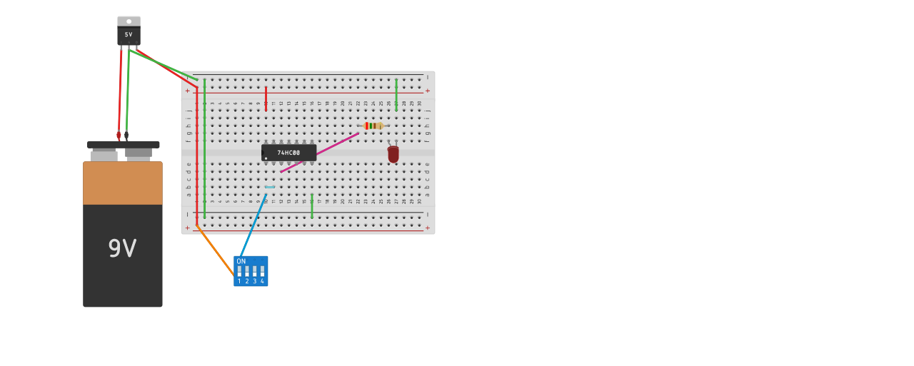 Circuit design Exp2.1 NAND as NOT | Tinkercad