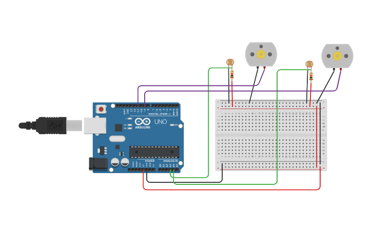 Circuit design line follower robot - Tinkercad