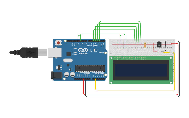 Circuit design LCD + Temperature sensor - Tinkercad