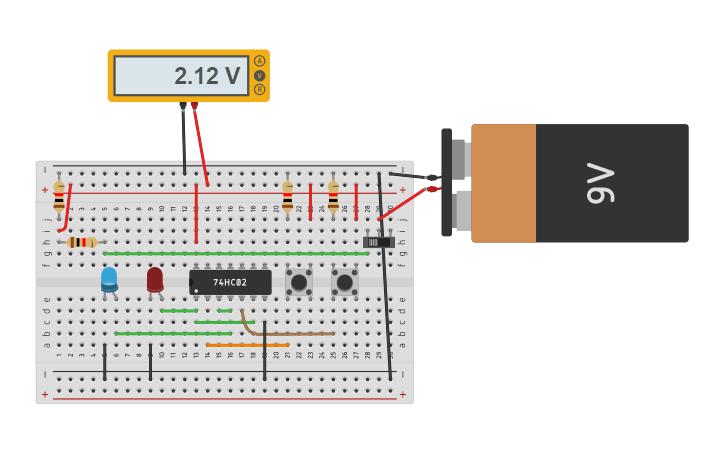 Circuit design NOR gate using 74hc02 - Tinkercad