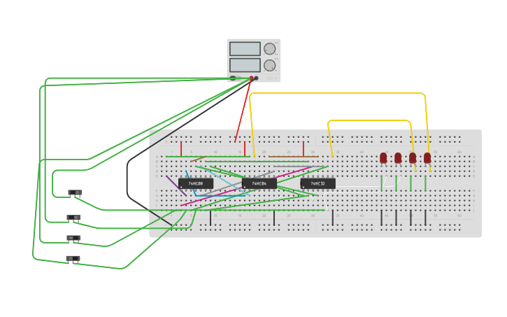 Circuit design BCD to Excess3 - Tinkercad