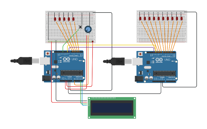 Circuit design master and slave arduino - Tinkercad