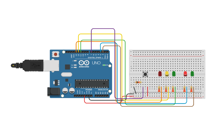Circuit Design Tugas 1 Lampu Lalu Lintas Tinkercad