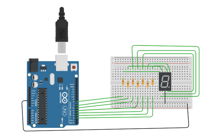 Circuit design Display 7 segmentos - Tinkercad