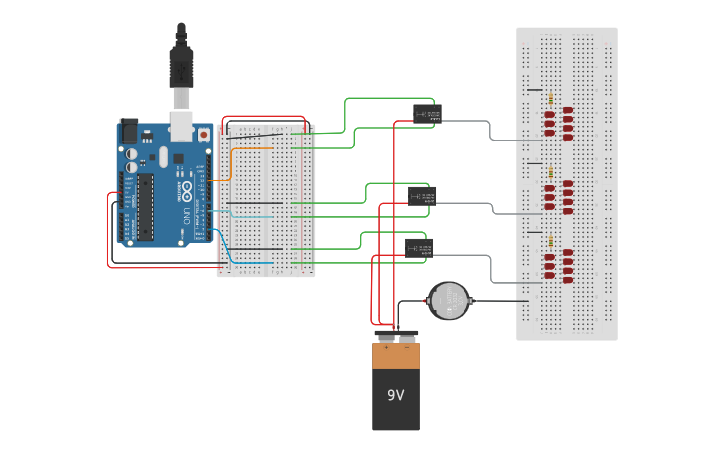 Circuit design Letra con arduino fuente 12v - Tinkercad
