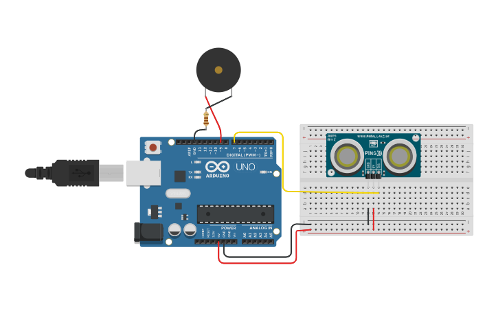 Circuit Design Ultrasonic Distance Sensor Tinkercad