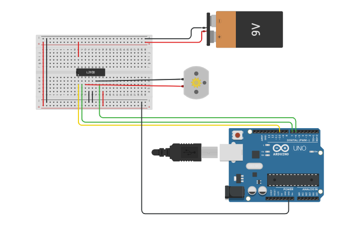 Circuit design DC Motor control using a L298N H-bridge - Tinkercad