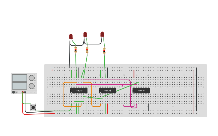 Circuit design 7 mod counter - Tinkercad
