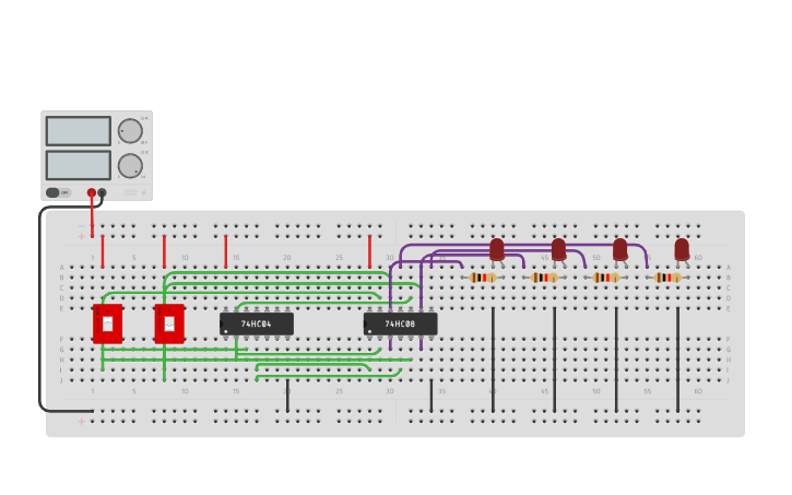Circuit design 2:4 decoder using basic gates - Tinkercad