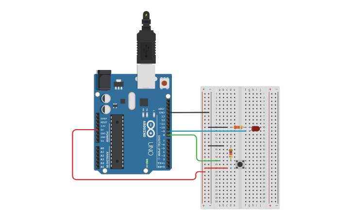 Circuit design Control de un led pulsador | Tinkercad Circuit design Control de un led pulsador | Tinkercad