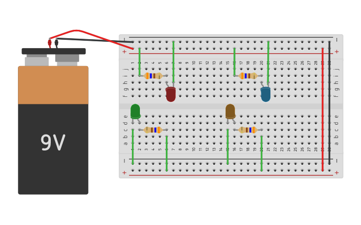Circuit design 4 LED Circuit | Tinkercad