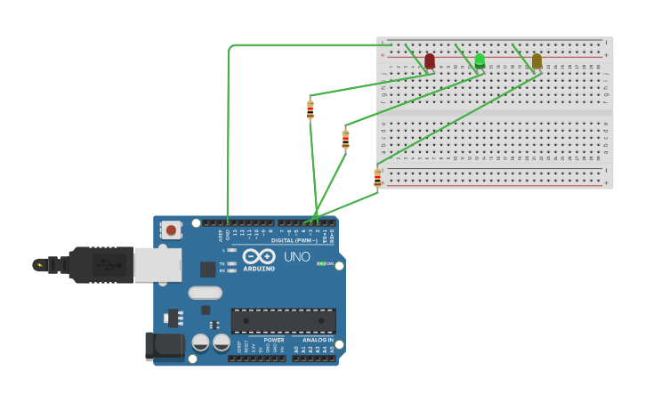 Circuit design Traffic Signal | Tinkercad